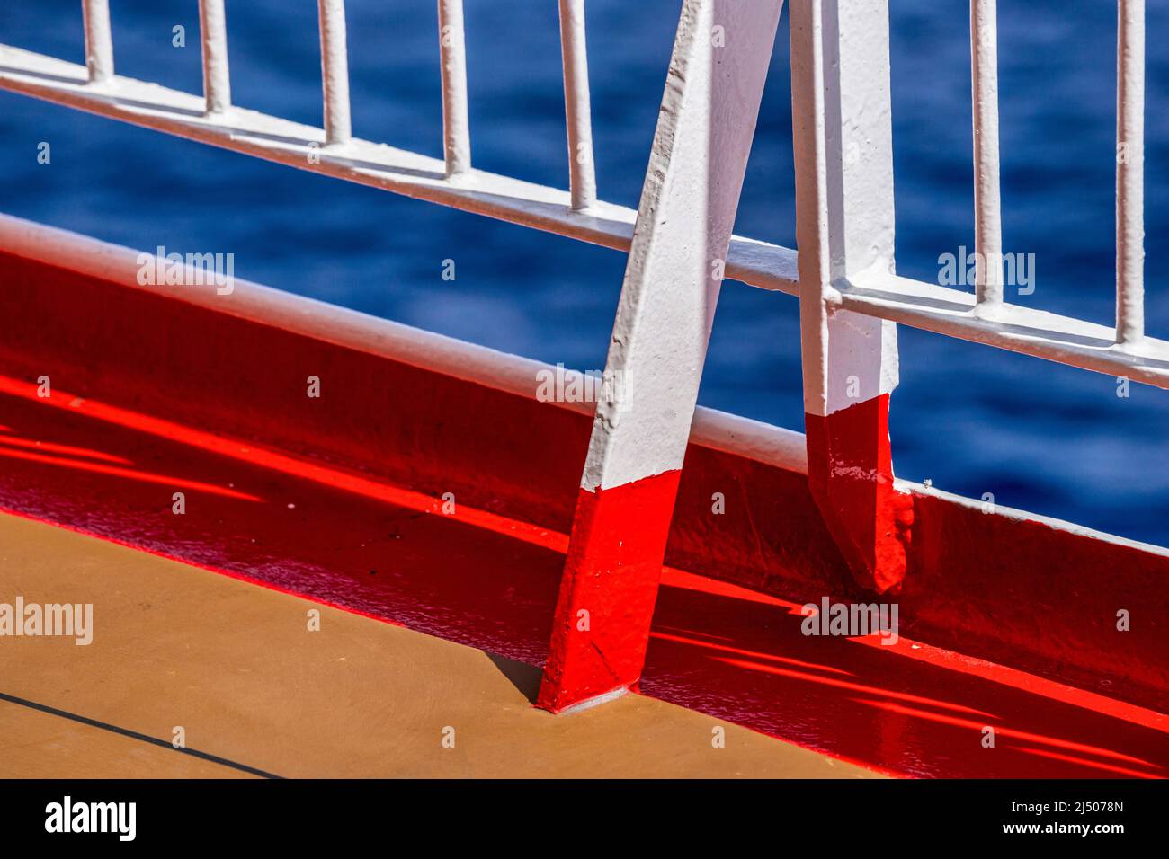 The deck and rail form a colorful pattern on the Bimini SuperFast ...
