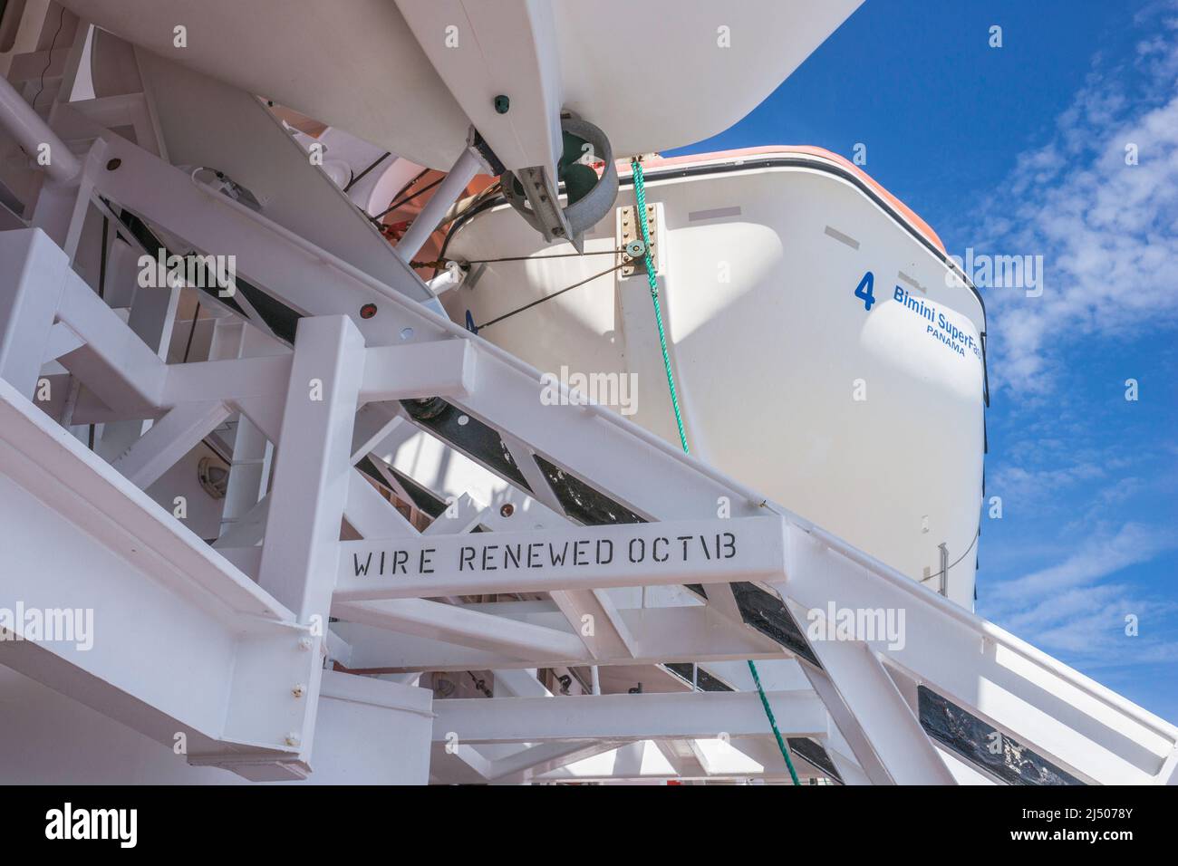 Detail of the lifeboat array on the Bimini SuperFast cruise ship in the ...