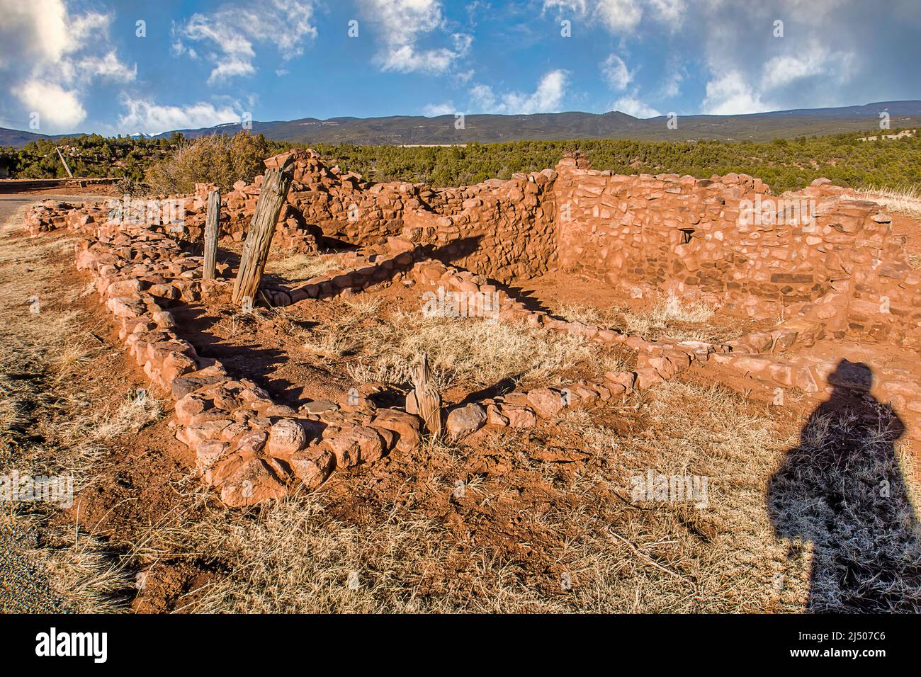 Pueblo ruins in the Native American Pueblo Plaza at the Pecos National ...