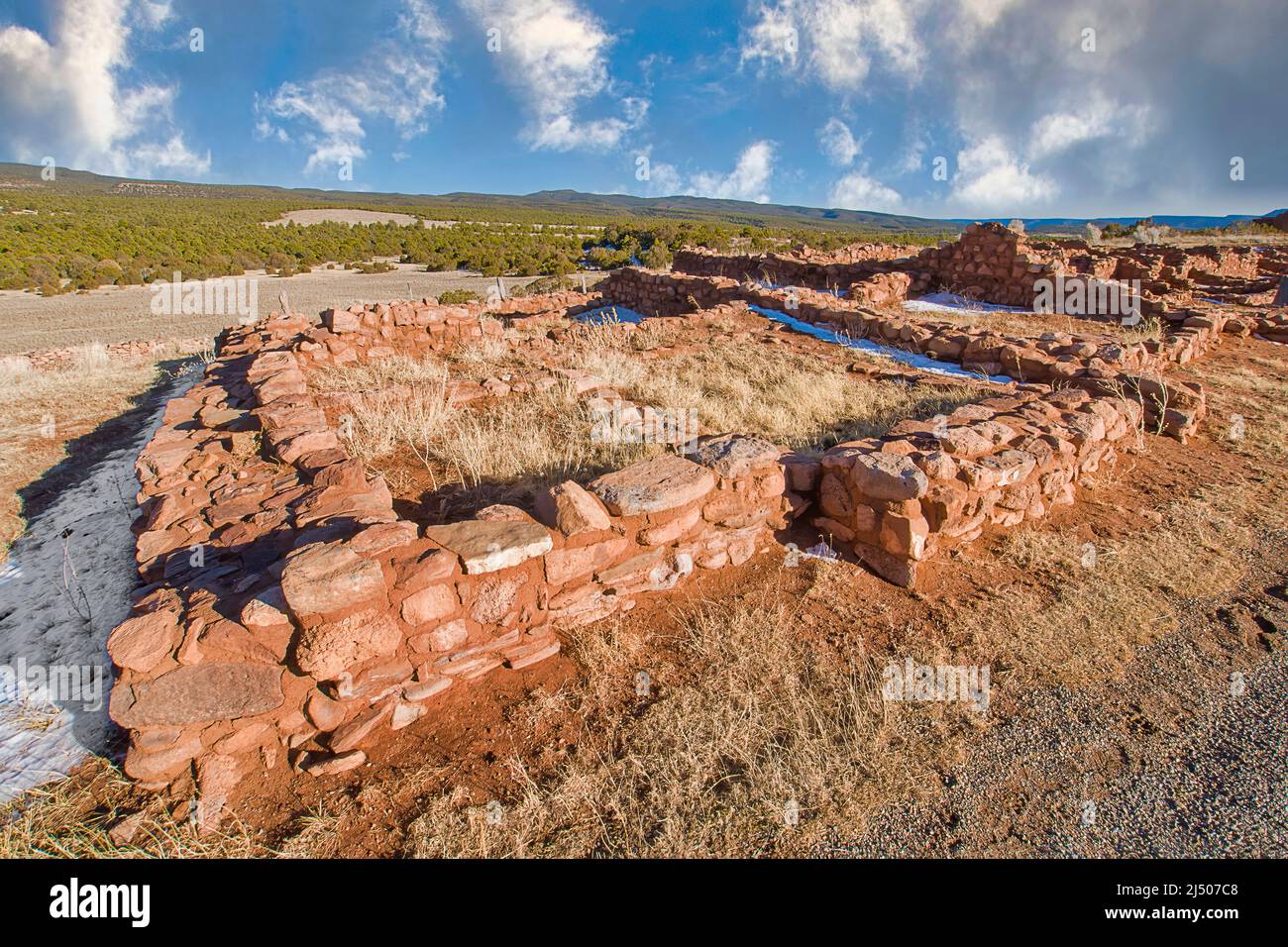 Pueblo ruins in the Native American Pueblo Plaza at the Pecos National ...