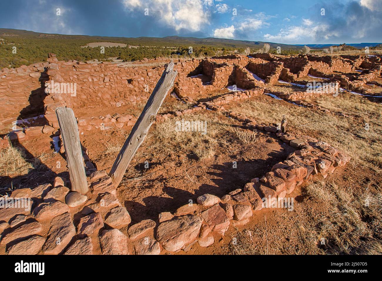 Pueblo ruins in the Native American Pueblo Plaza at the Pecos National ...