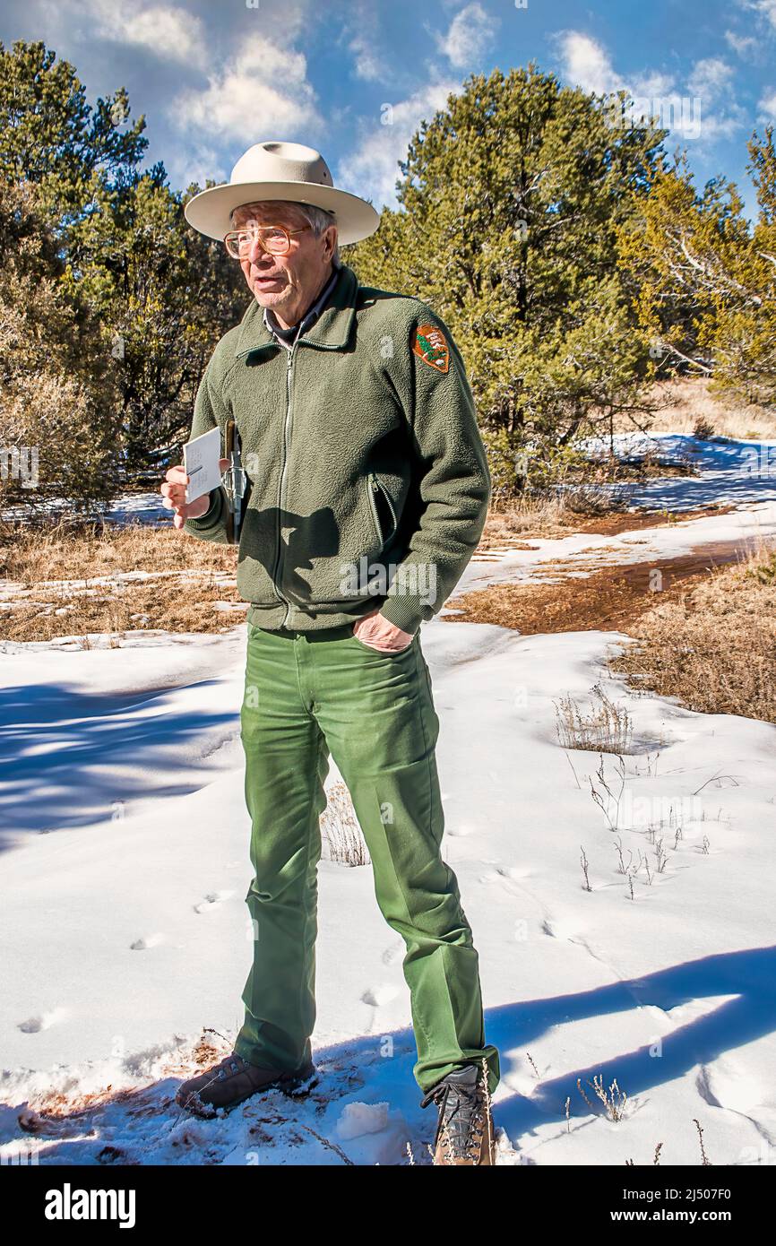 National Park Service Ranger by the ruins of an outlying Native ...