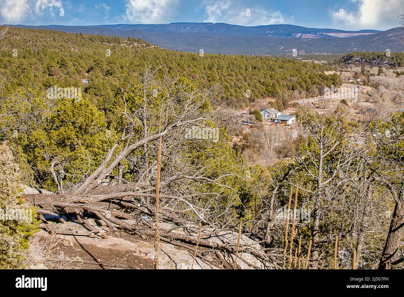 A ranch in the Pecos Valley seen from an outlying Native American Kiva ...