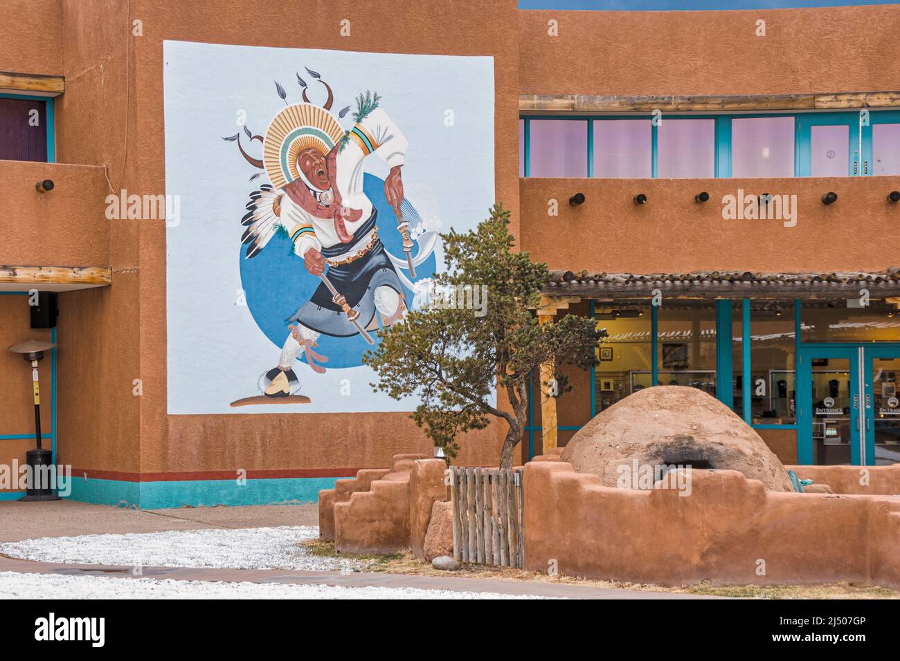 Mural of a Native American Indian dancer at the Pueblo Cultural Center ...