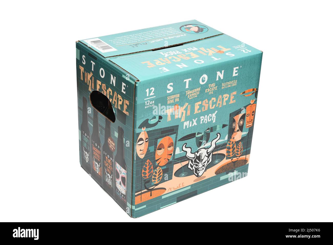 IRVINE, CALIFORNIA - 17 APR 2022: a 12 pack of Stone IPA , Tiki Escape ...