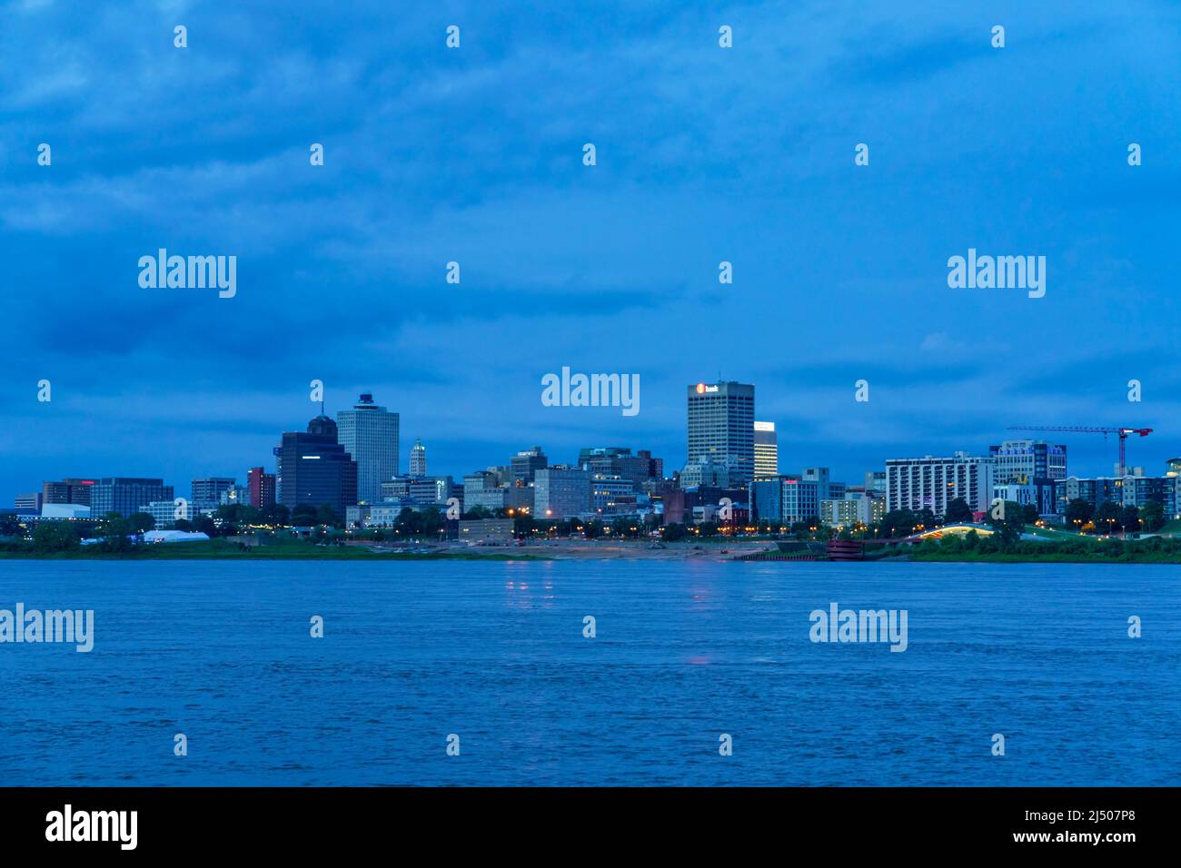 The Memphis skyline seen at dusk from the Memphis Queen cruising on the ...