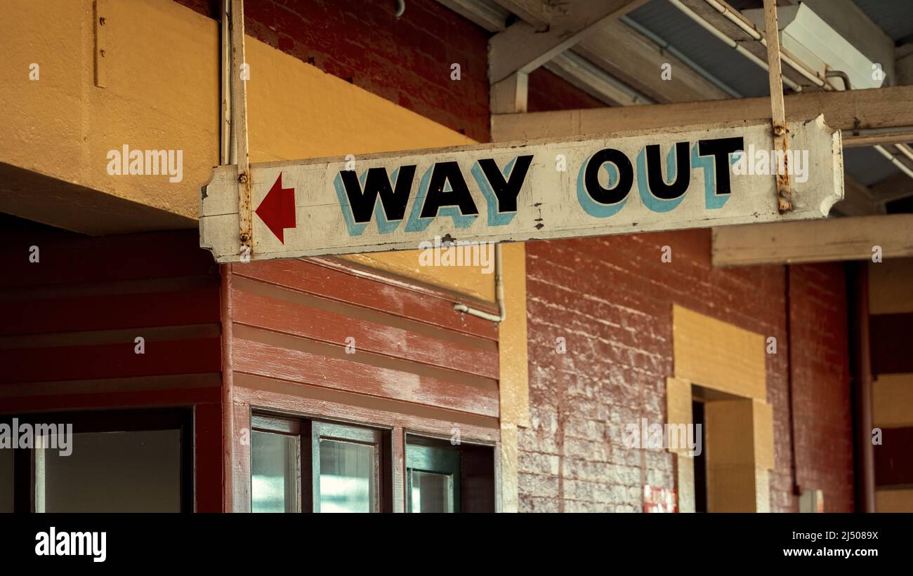 Old Way Out sign at a train station Stock Photo - Alamy