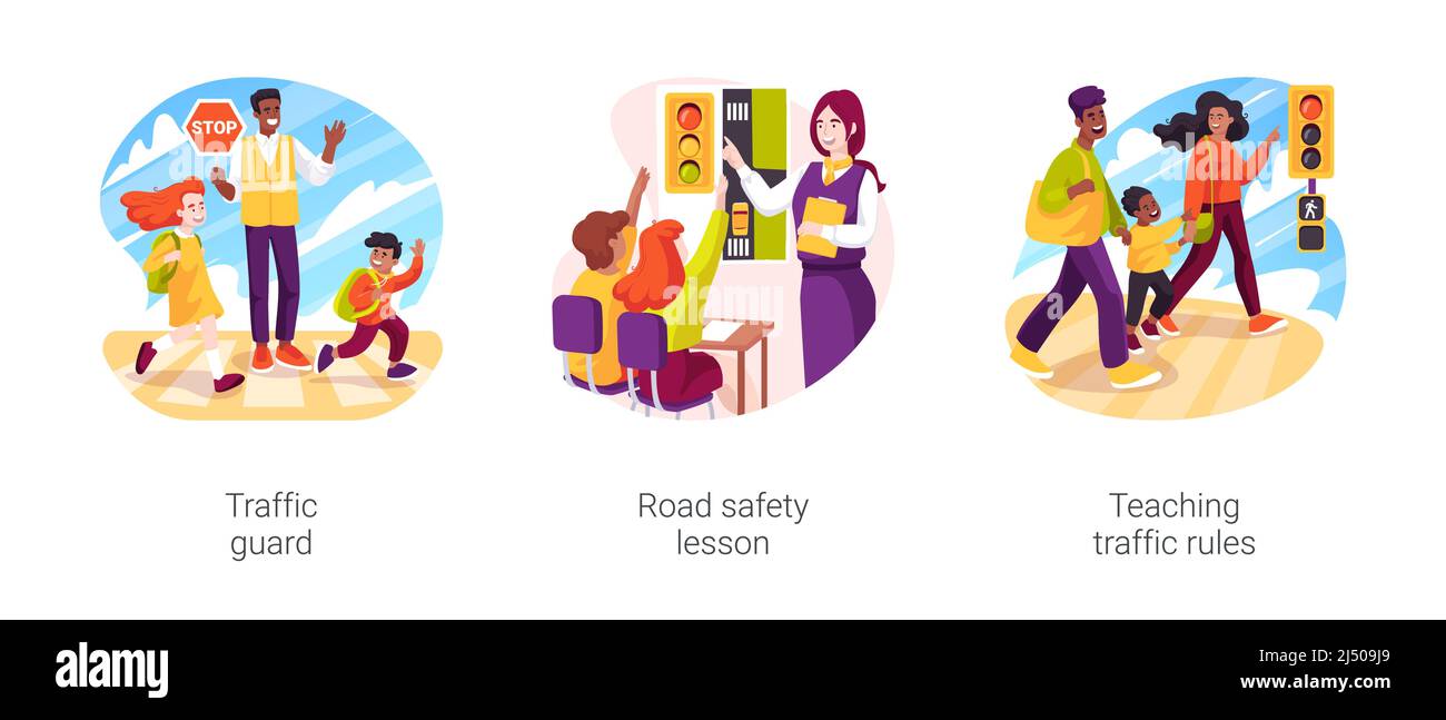 Students road safety isolated cartoon vector illustration set Stock ...