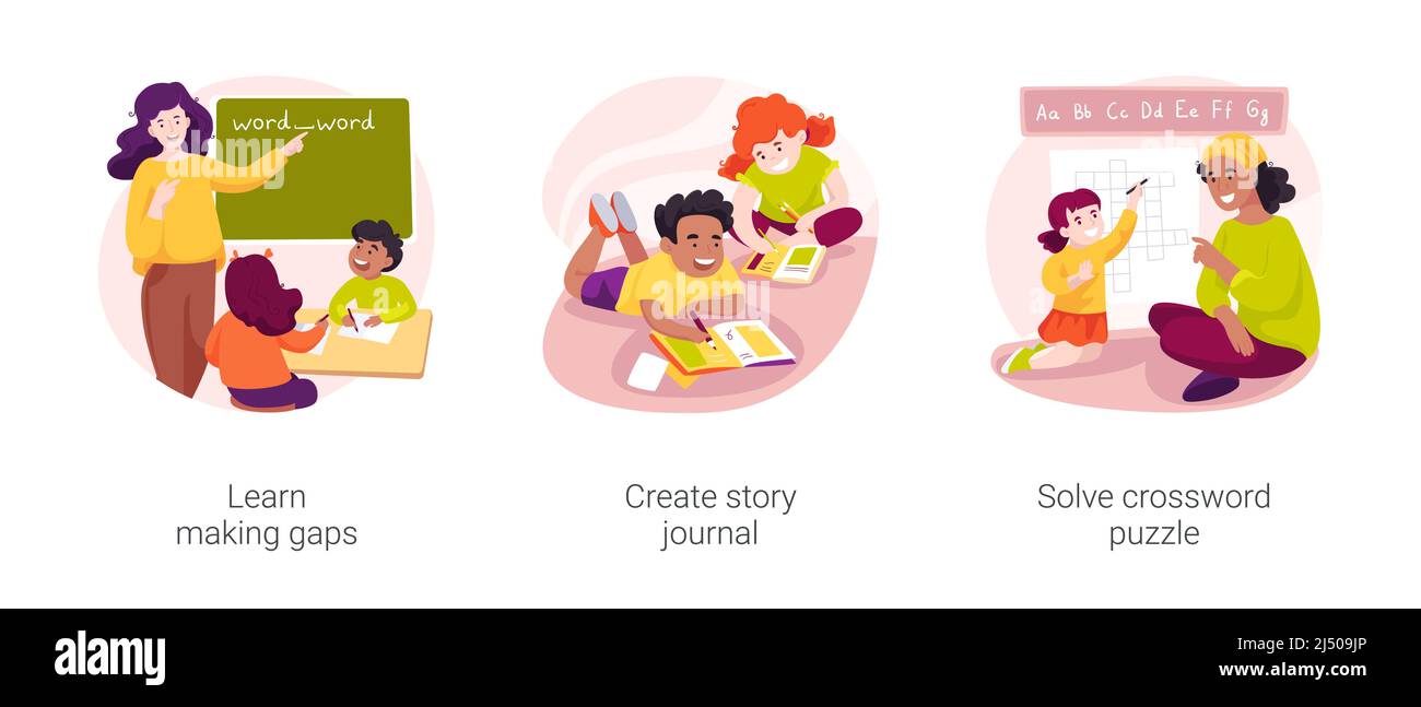 Kindergarten curriculum isolated cartoon vector illustration set Stock ...