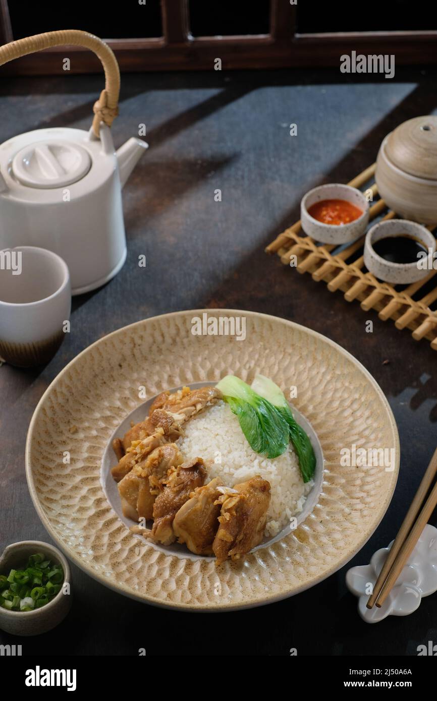 Delicious traditional hainanese chicken rice hi-res stock photography ...