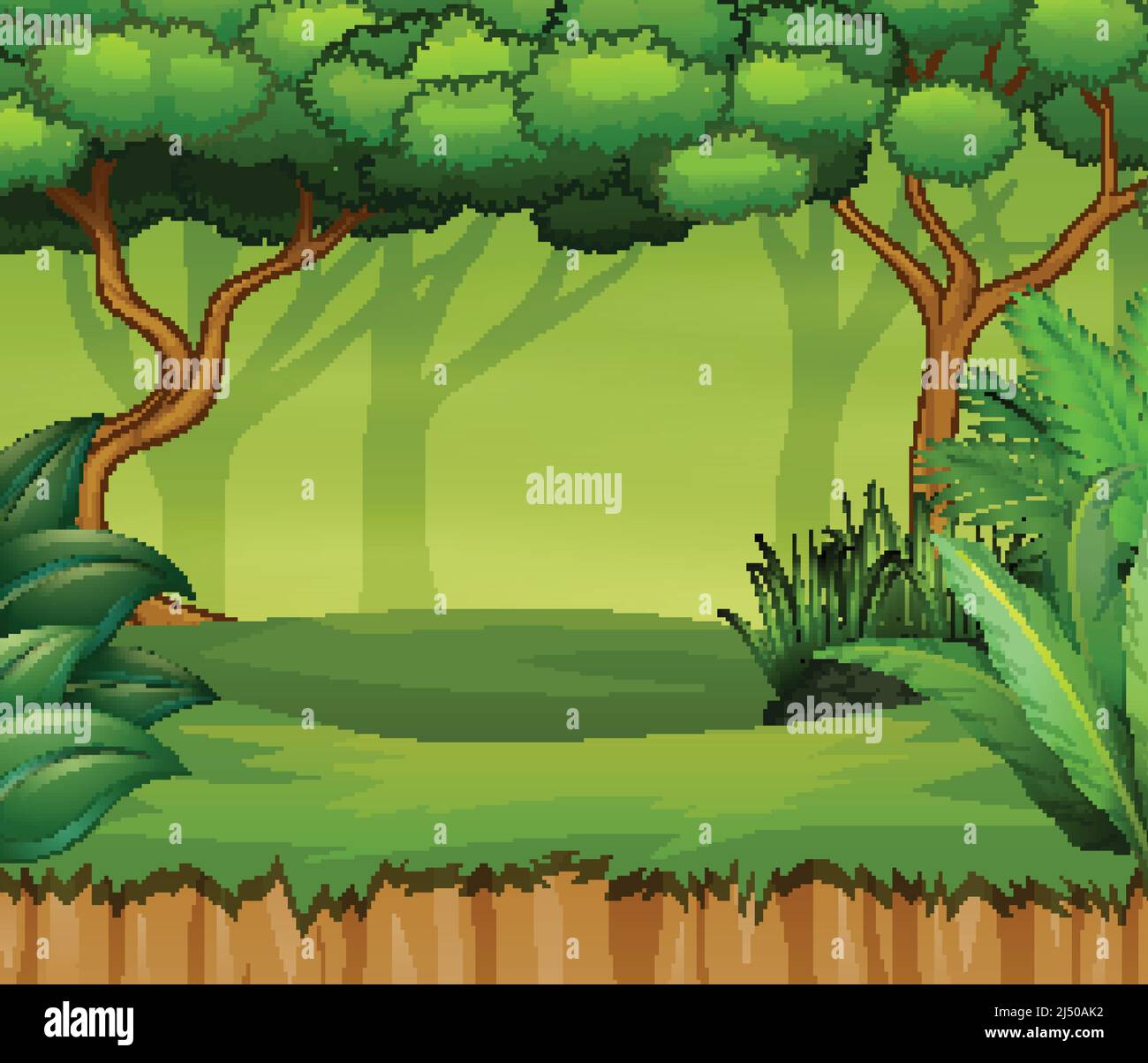 Cartoon forest landscape with plant and trees Stock Vector Image & Art ...