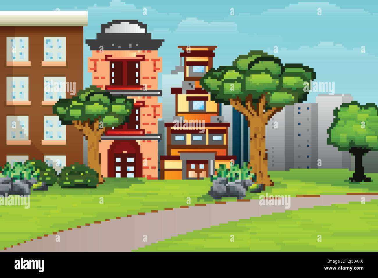 Cartoon illustration city houses facades landscape Stock Vector Image ...