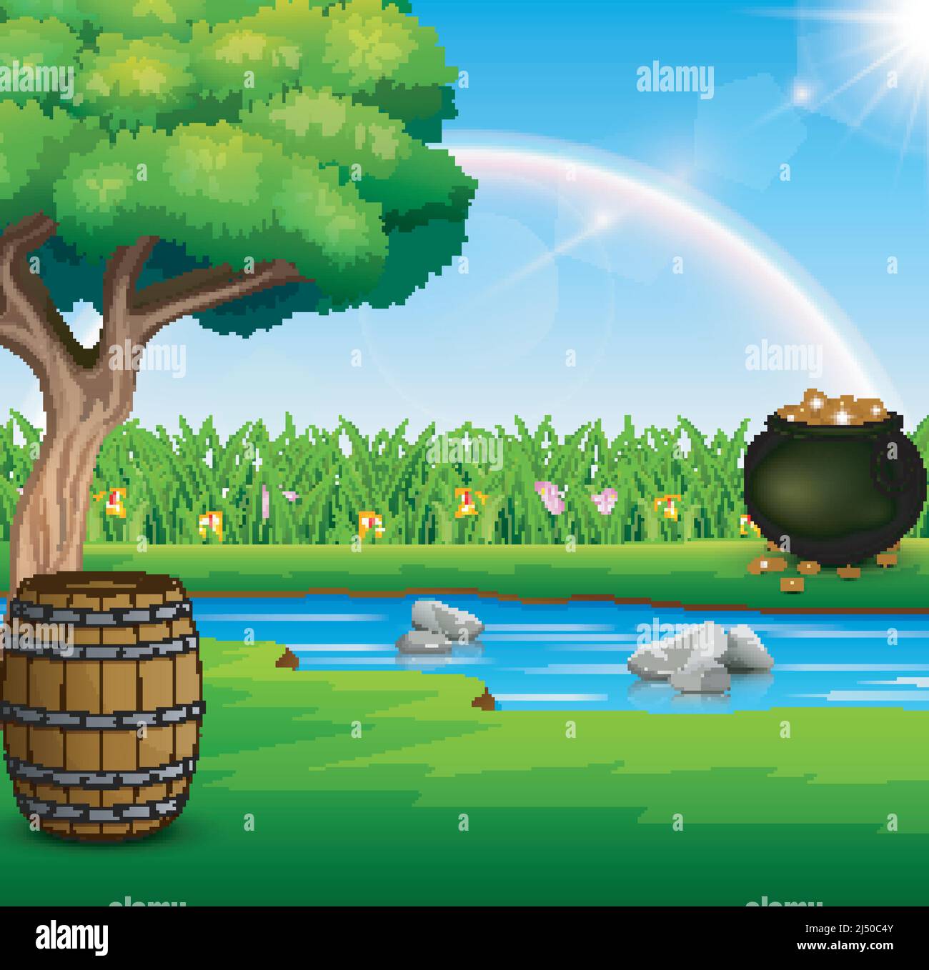 Nature landscape with river and one pot of coins Stock Vector Image ...