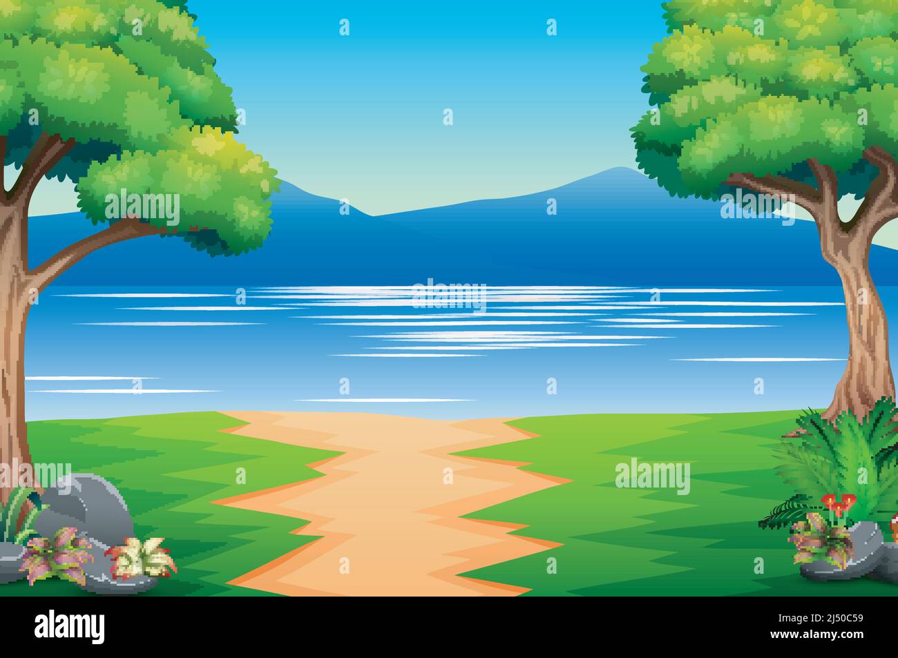 Nature landscape with river and mountain Stock Vector Image & Art - Alamy