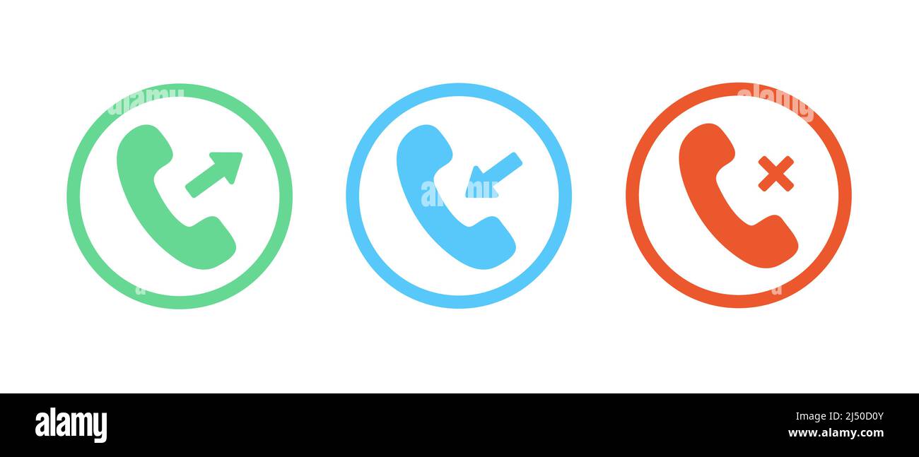 Phone call icons. Phone call, incoming, outgoing and missed icons ...