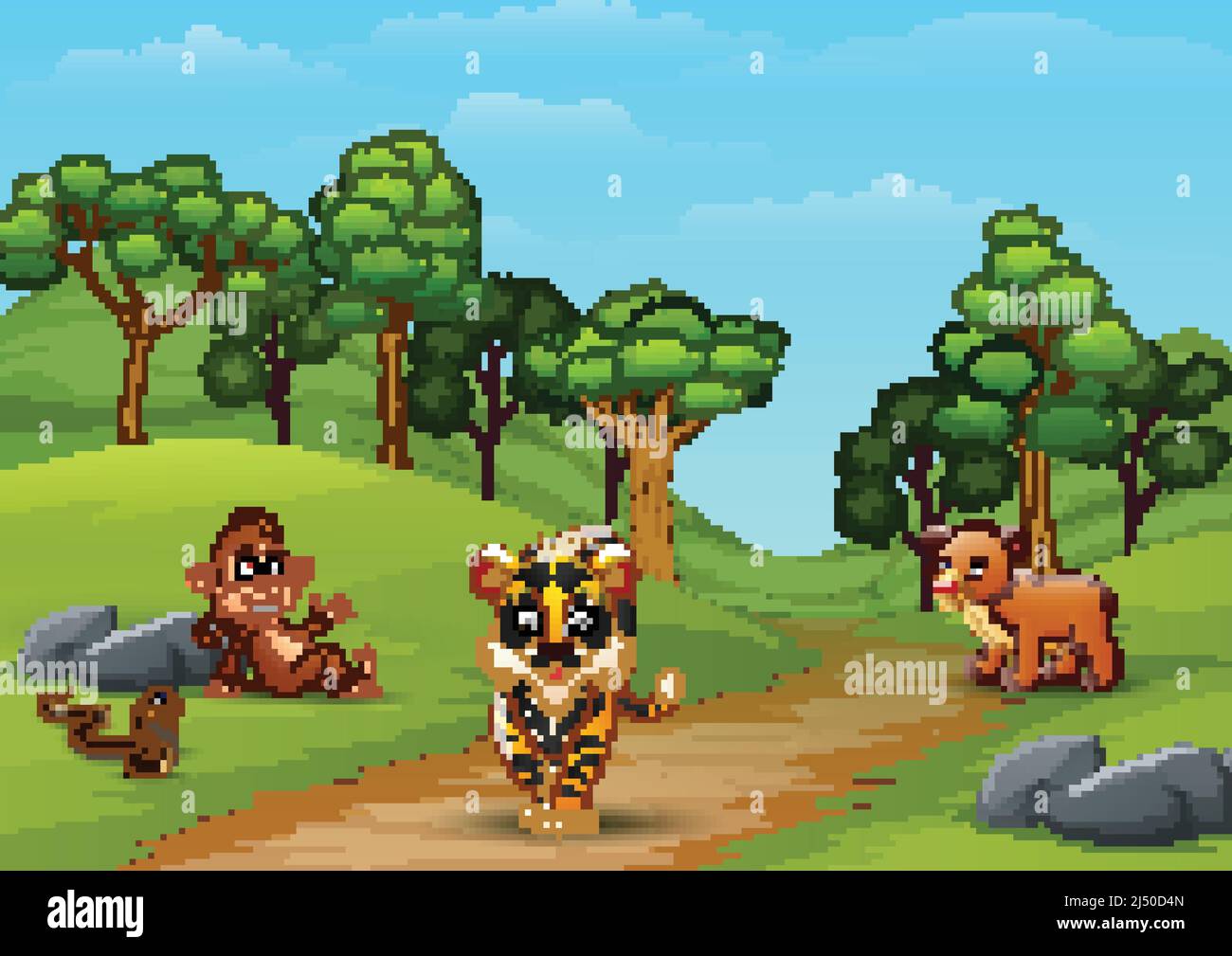 Wild animal cartoon playing in the jungle Stock Vector Image & Art - Alamy