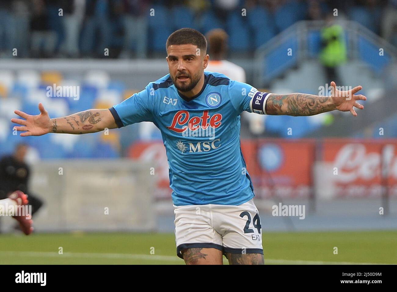 Naples, Italy. 18th Apr, 2022. Lorenzo Insigne rejoices after the goal ...