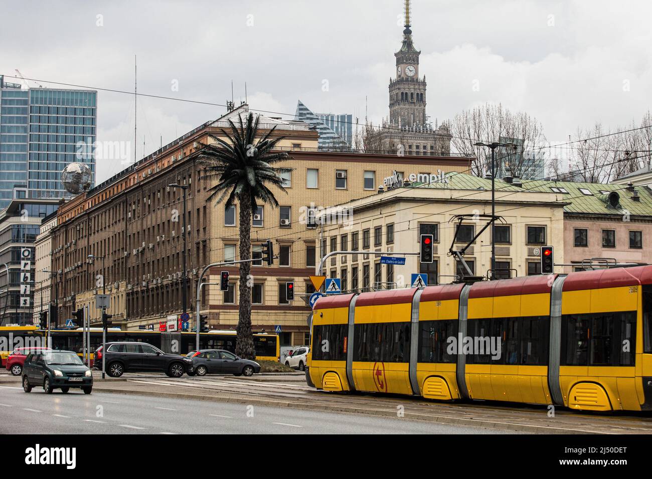 A view of the traffic, tenement houses at the Charles de Gaulle ...