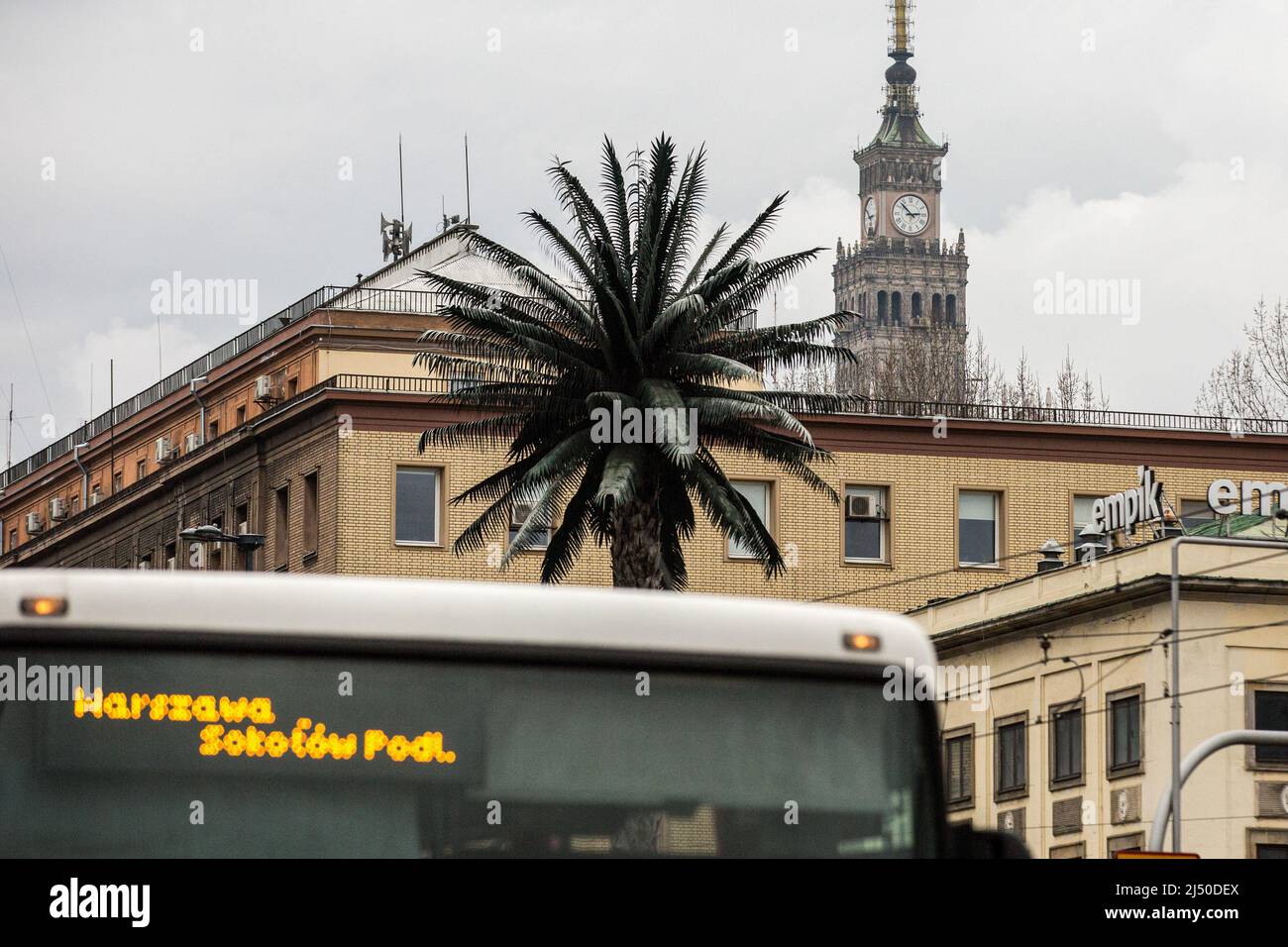 Illuminated board with the information Warsaw-Sokolow Podlaski shining ...