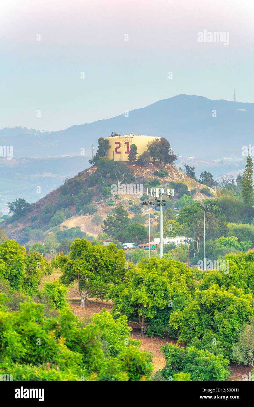 Community water tank on top of a hill at Fallbrook in California Stock ...