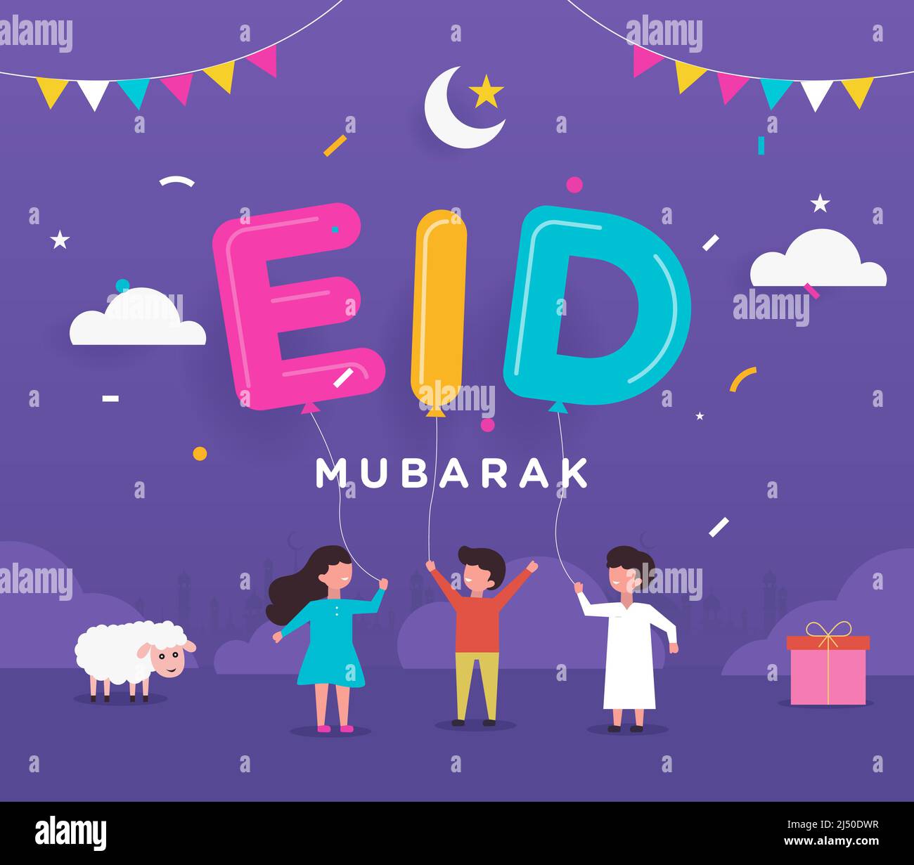 Eid Mubarak Islamic greeting card in Arabic calligraphy vector. Eid al ...