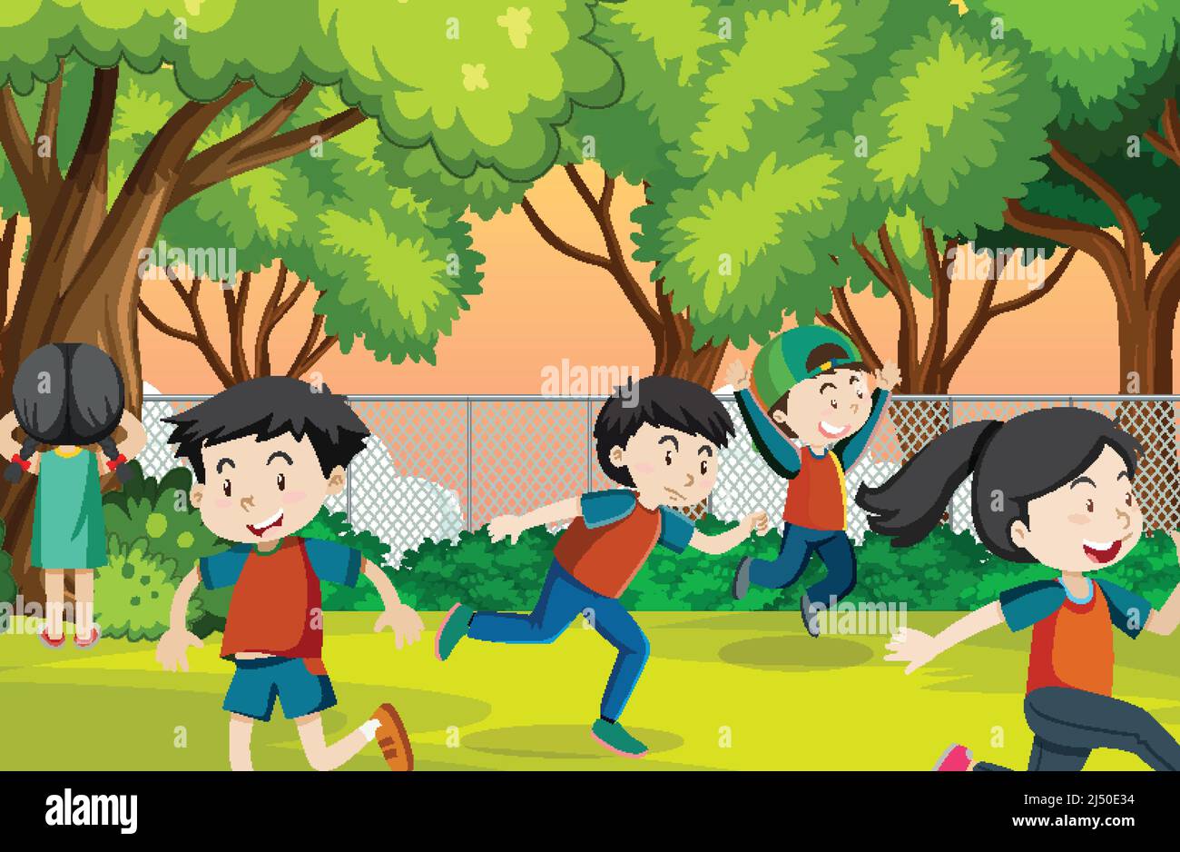 Kids playing red light green light game illustration Stock Vector Image ...