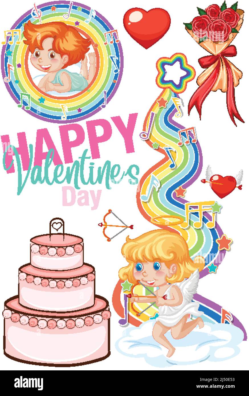 Valentine theme with cupid and rainbow illustration Stock Vector Image ...