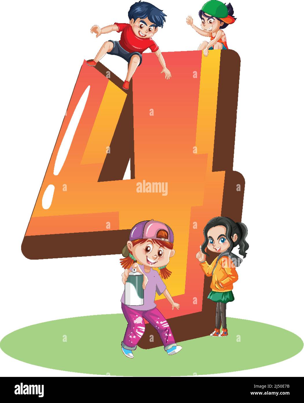 Four kids with number four cartoon illustration Stock Vector Image ...