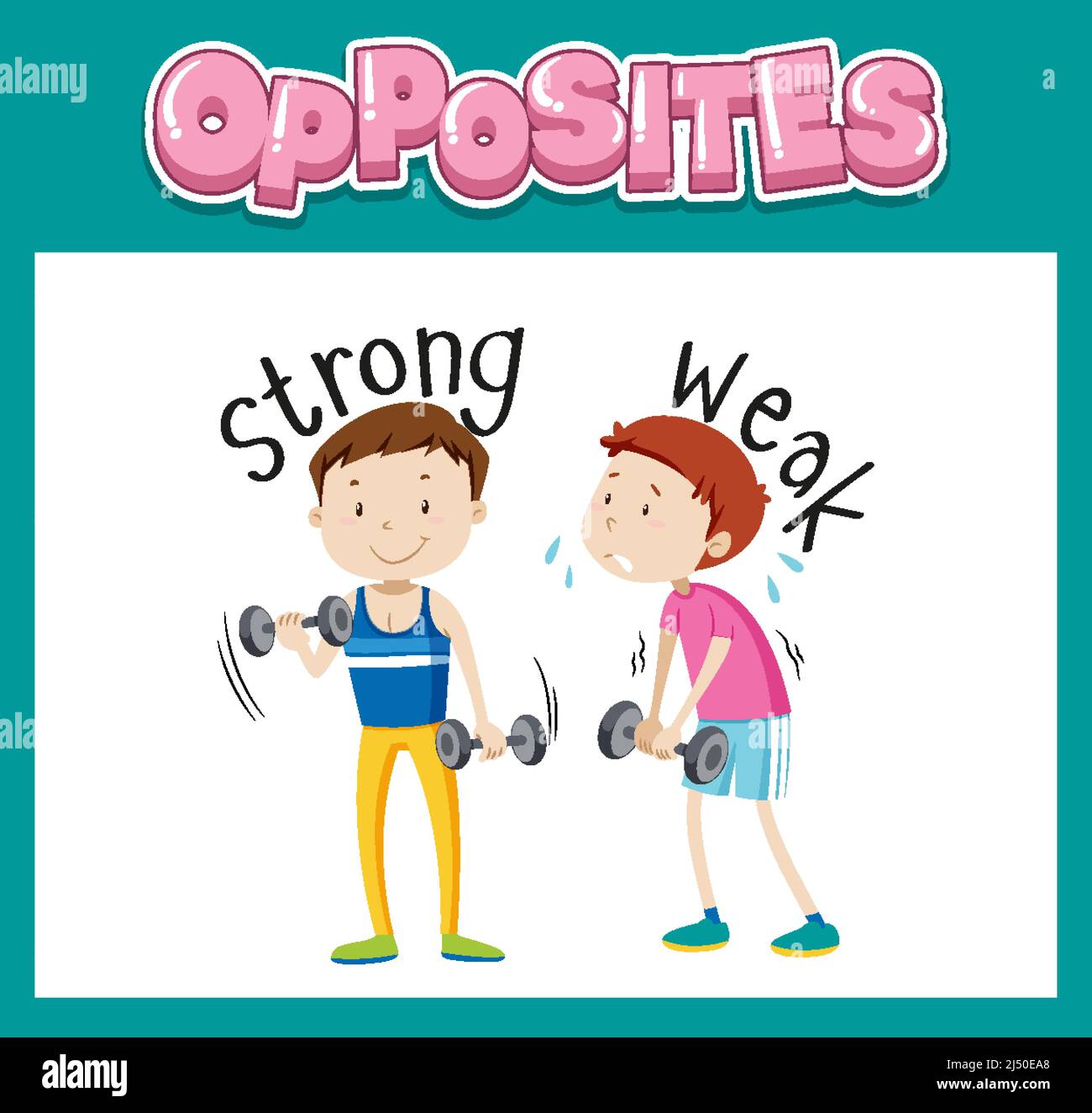 Opposite English words with strong and weak illustration Stock Vector ...