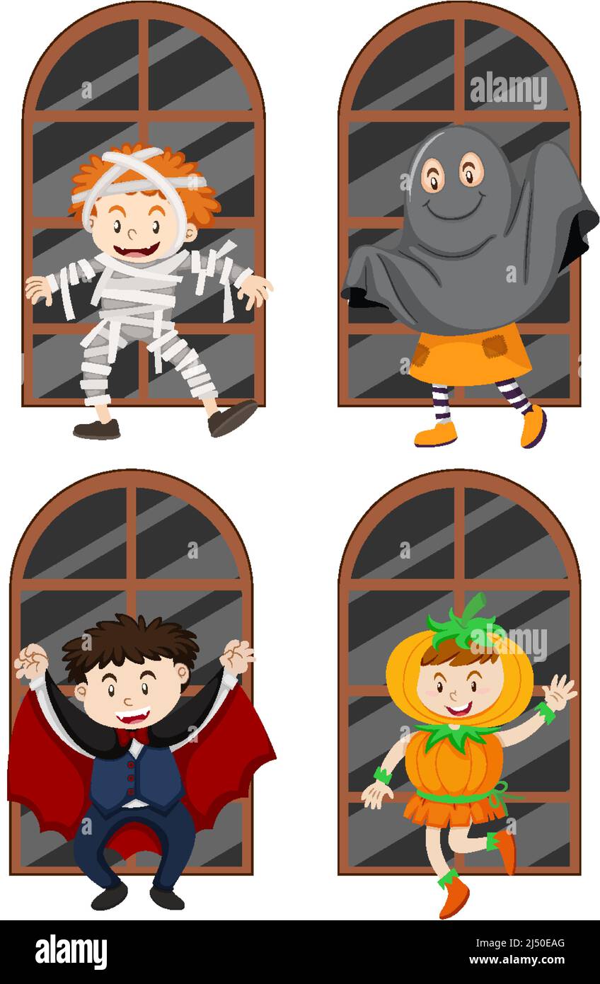 Set of different kids in Halloween theme illustration Stock Vector ...