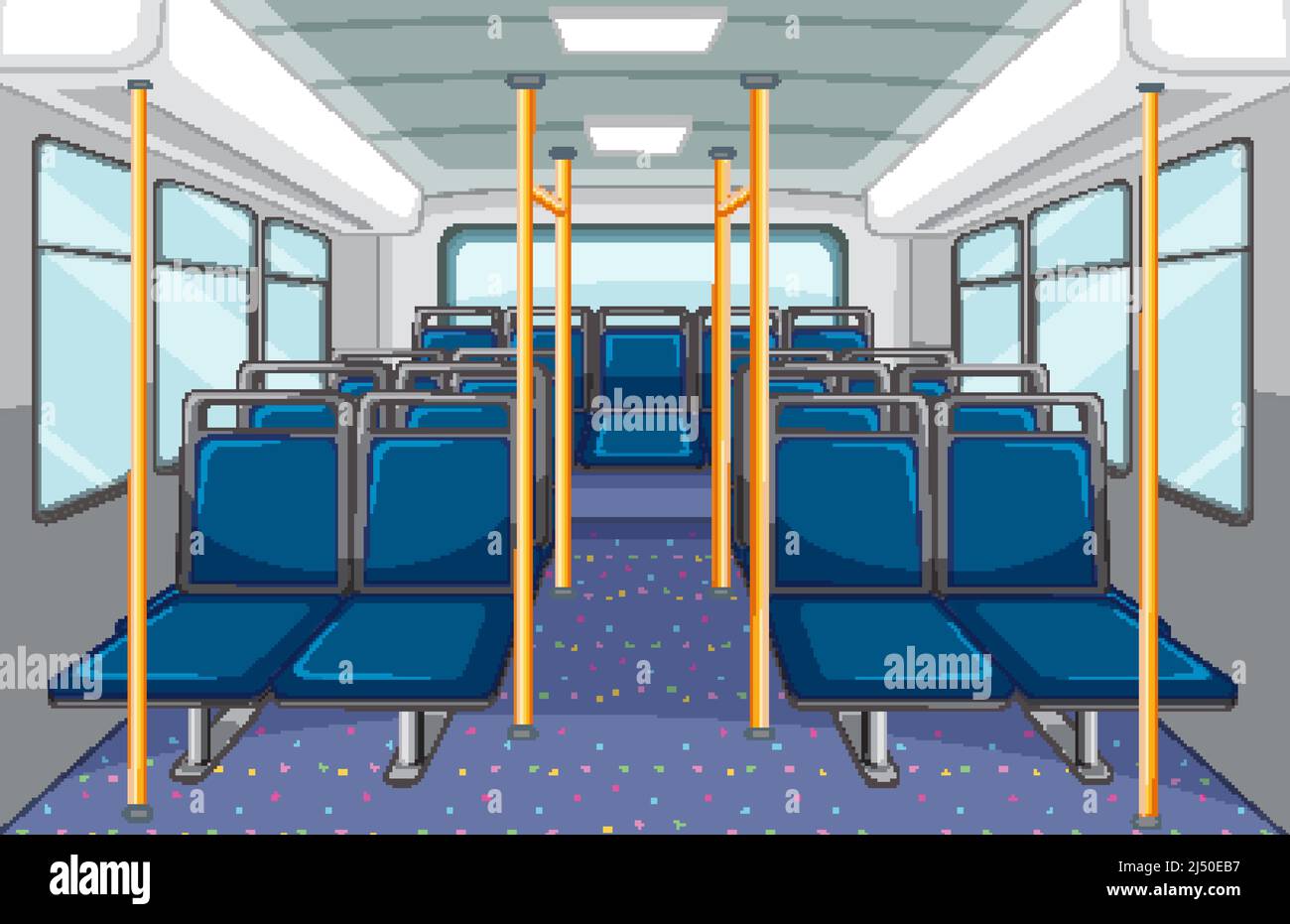 Bus interior with empty blue seats illustration Stock Vector Image ...