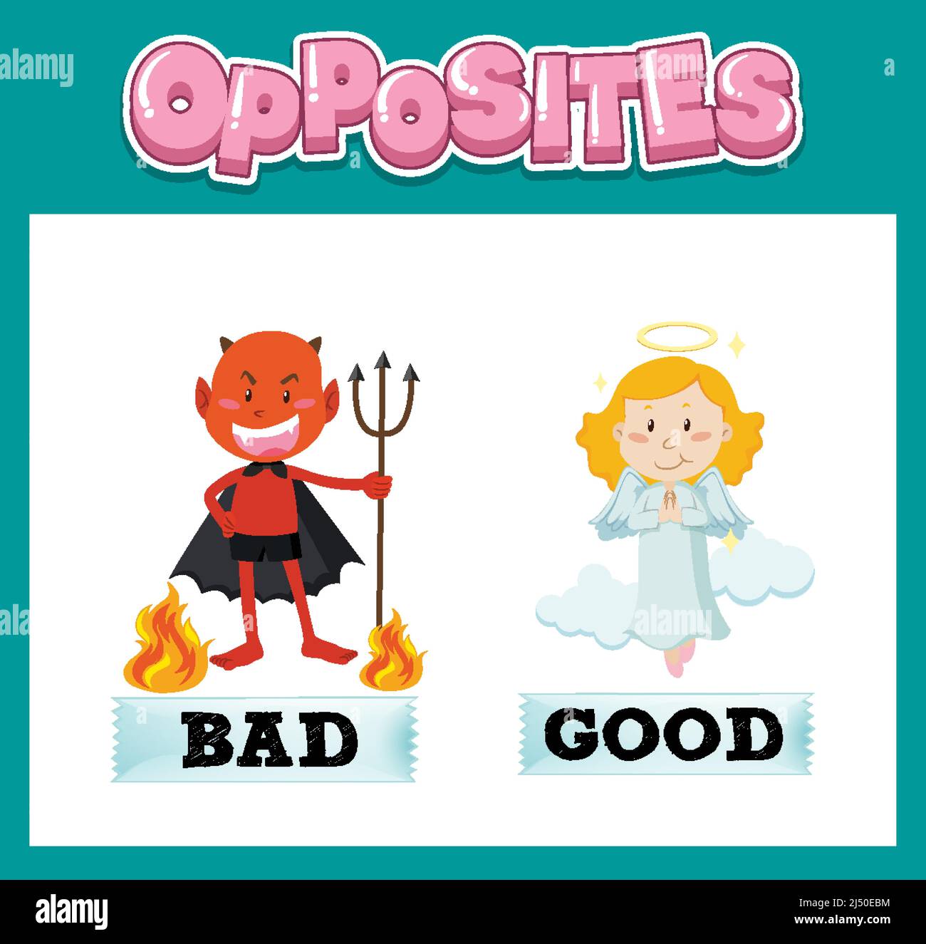 Opposite English words with bad and good illustration Stock Vector ...