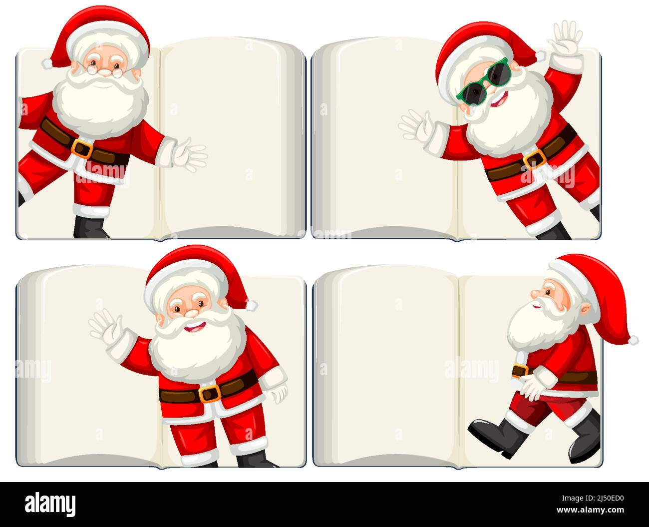 Set of different opened blank books with Santa Claus illustration Stock ...