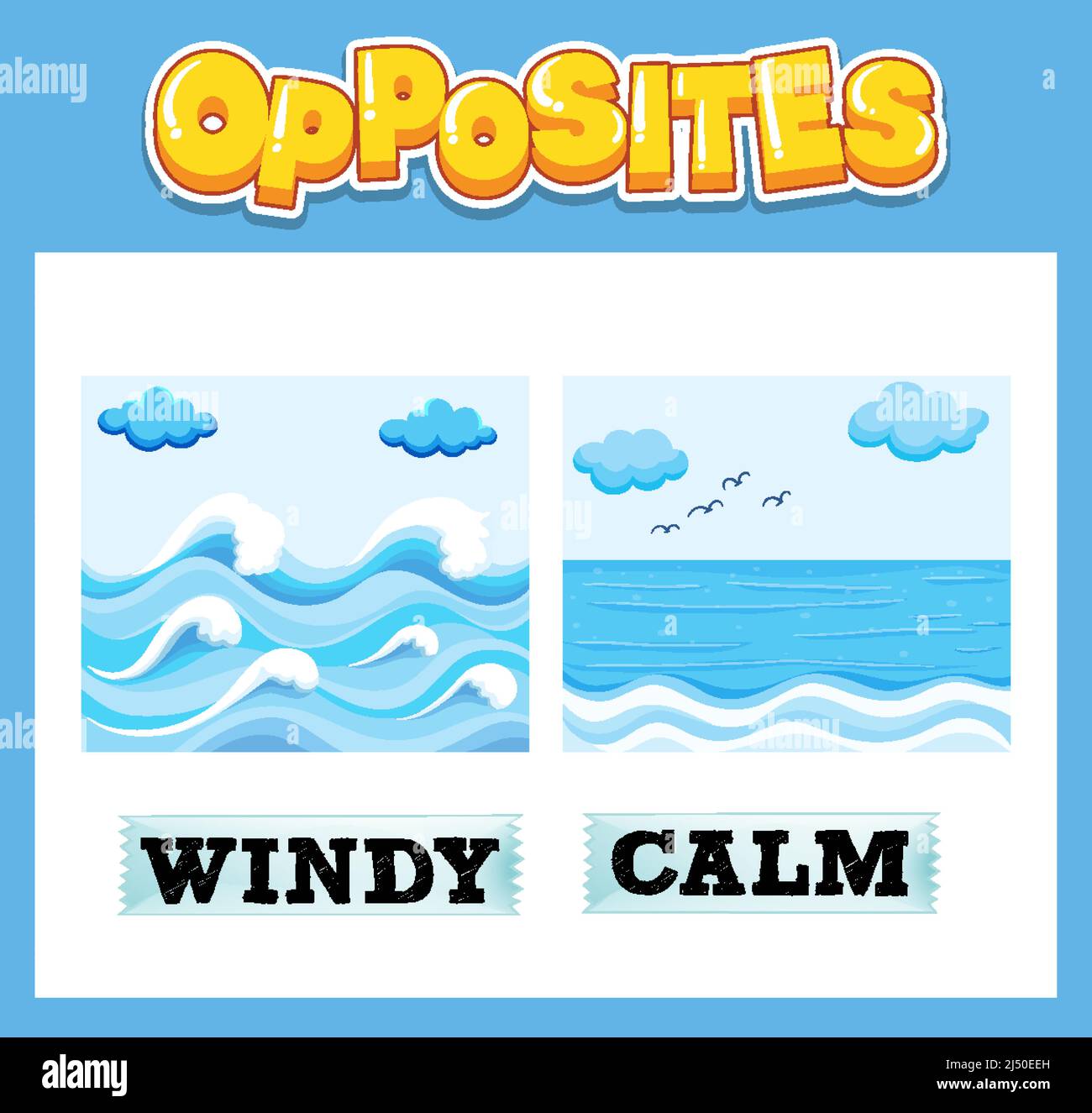 Opposite English words with windy and calm illustration Stock Vector ...