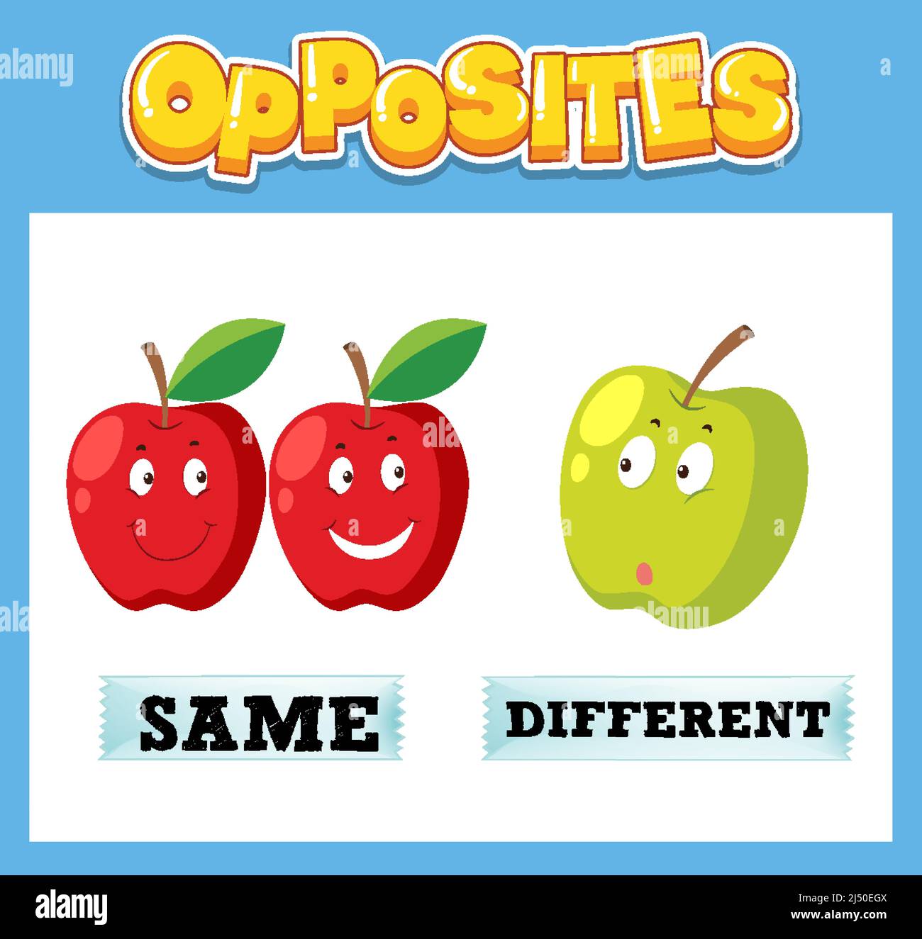 Opposite English words with same and different illustration Stock ...