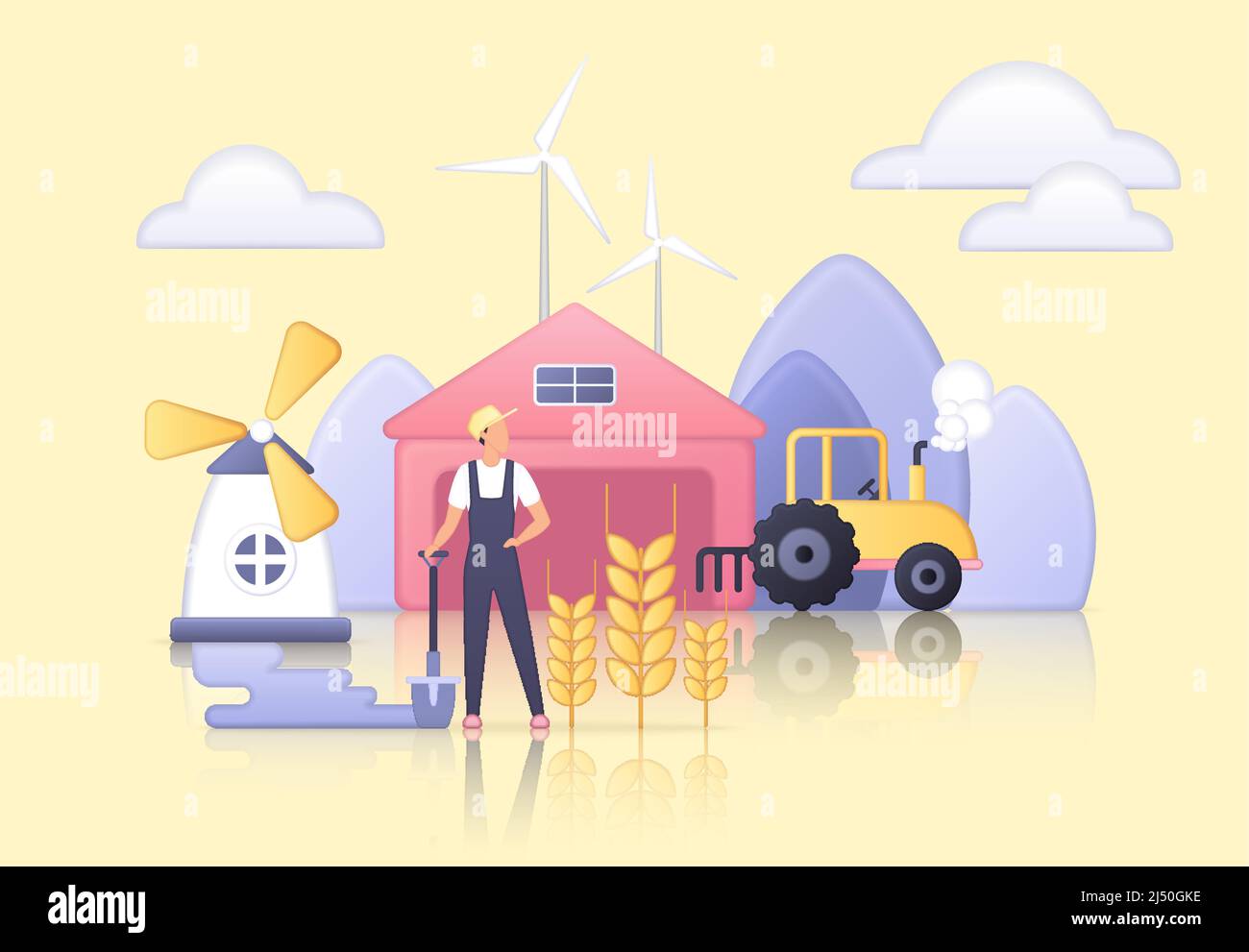 Modern agriculture, cultivation and wheat production production. Tiny ...