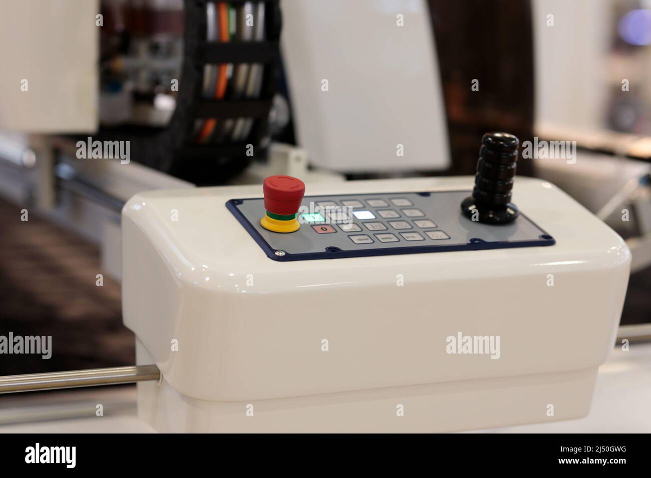 Control panel of automatic fabric cutting machine. Selective focus ...