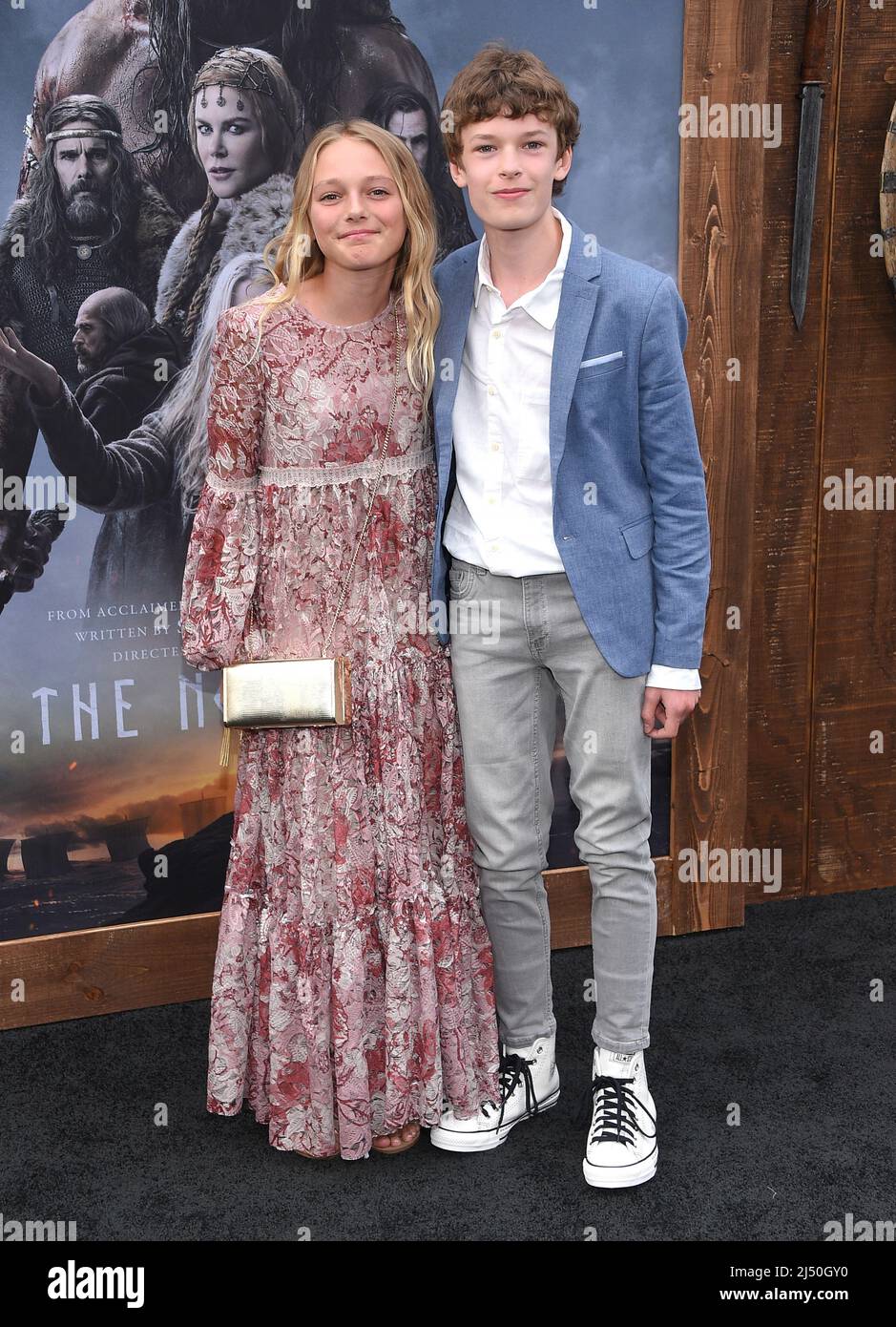 Lily Bird and Oscar Novak arriving to "The Northman" L.A. premiere held ...