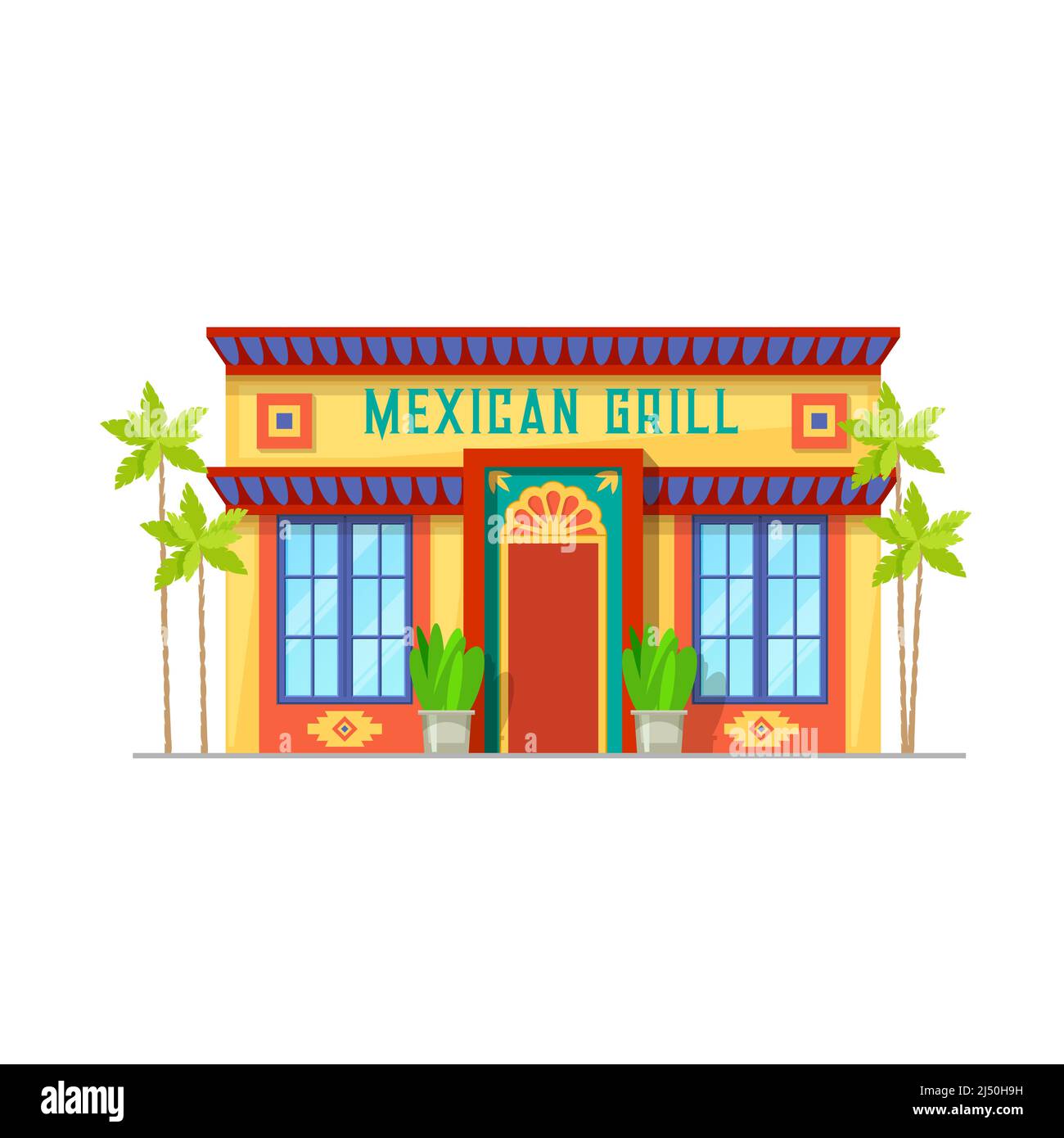 Mexican cuisine restaurant building icon. Mexican fast food, grill cafe ...