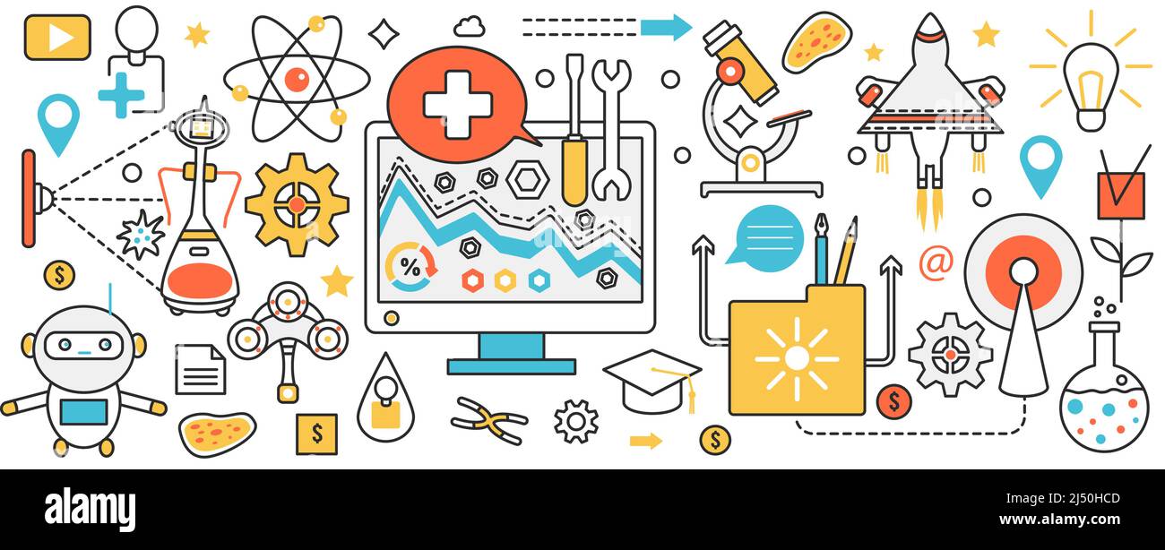 Space future technology, industry automation. Abstract machine ...