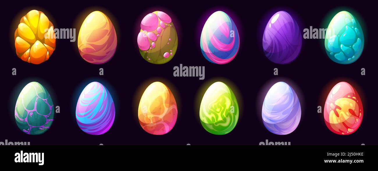 Fantasy eggs of dragon, dinosaur, alien monster, or magic creature ...