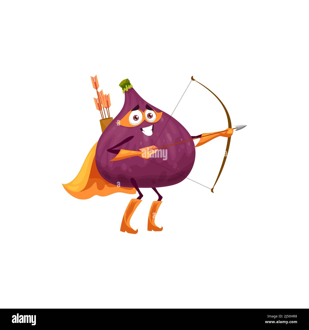Figs fruit cartoon superhero character with bow. Fairytale fig super ...