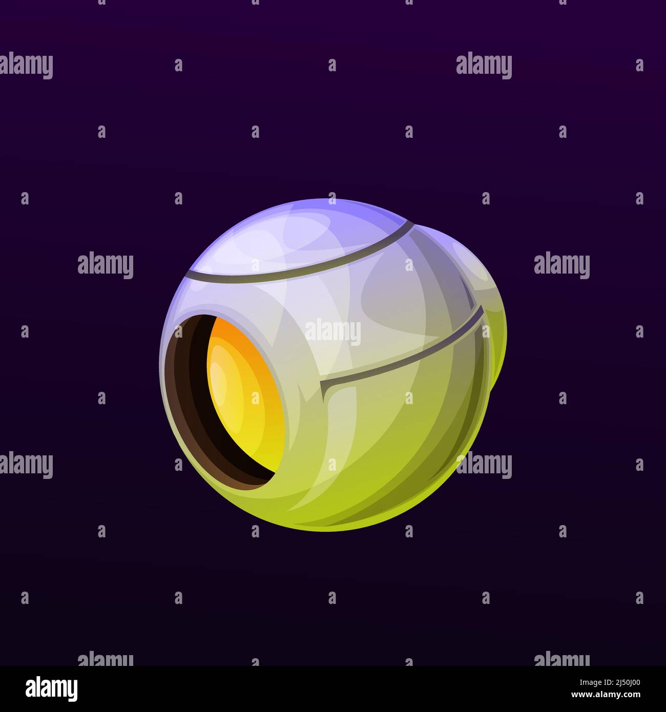 Cartoon cyber planet with core. Cosmos galaxy fantastic planet, space ...
