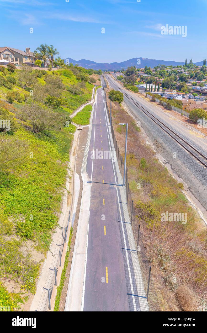 Bike trail and railway tracks near the residential area of San Marcos ...