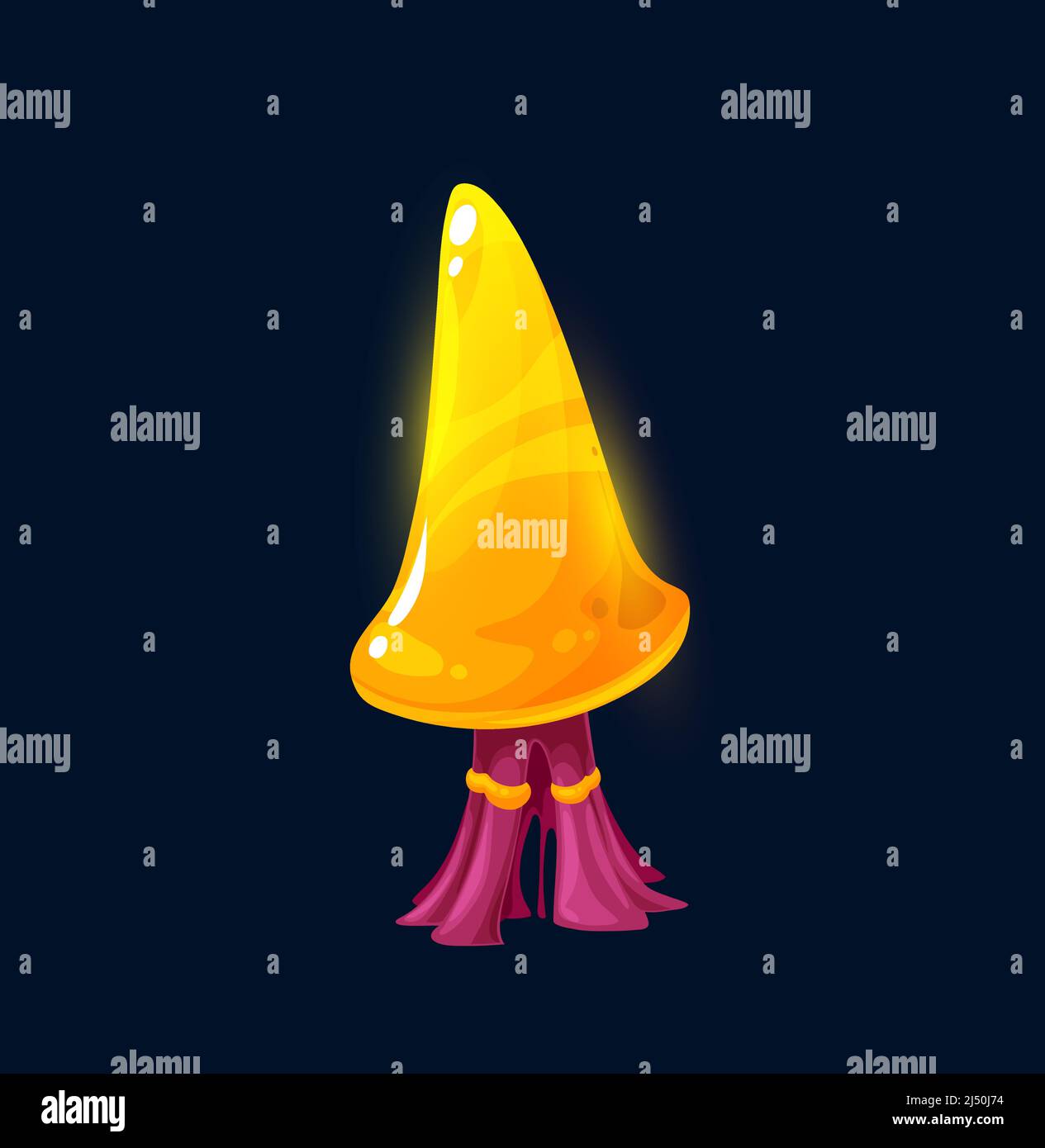 Fantasy magic luminous yellow mushroom, vector fungus with narrow cap ...