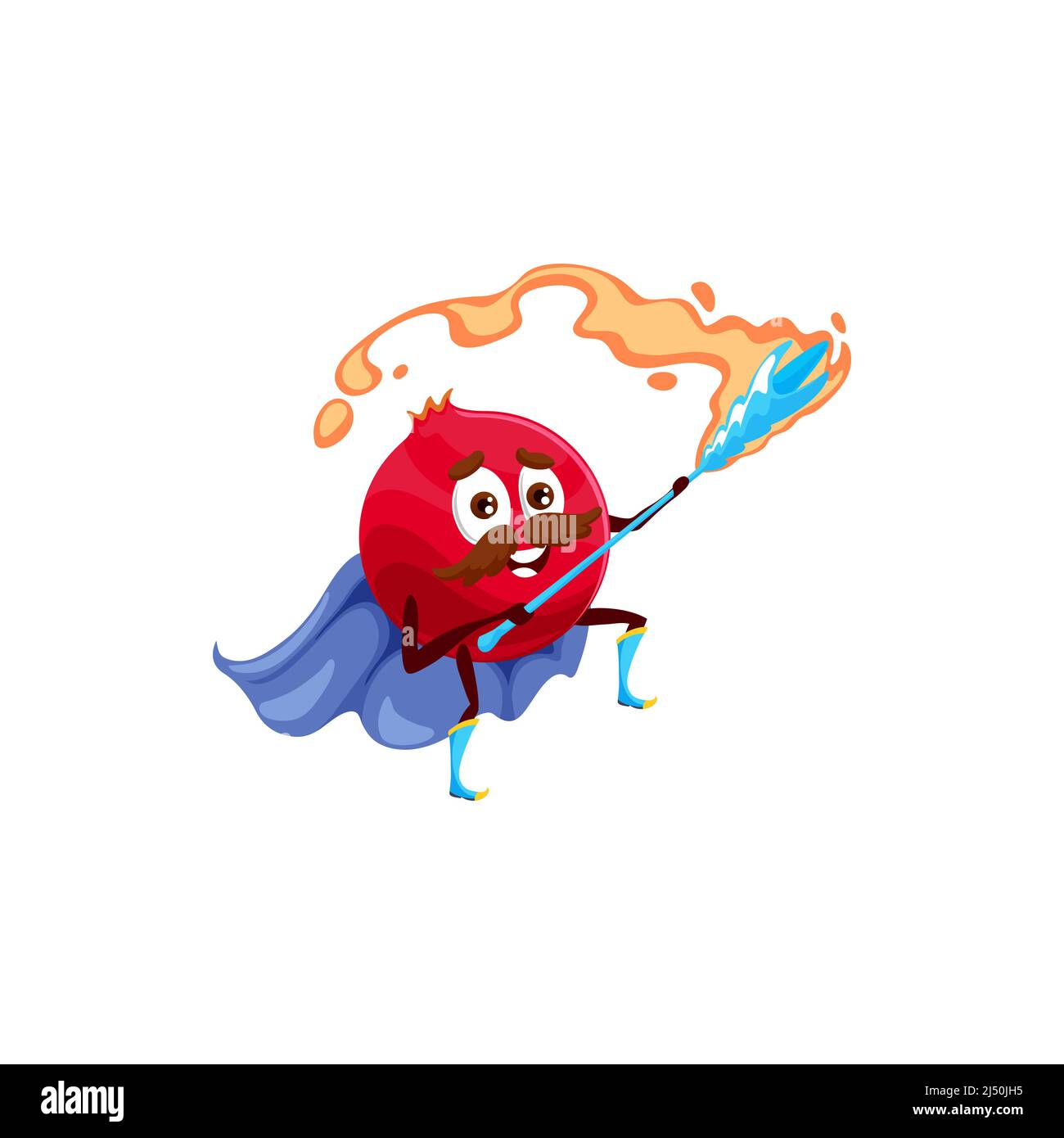 Cartoon cranberry wizard with magic staff, comical red berry fairytale ...