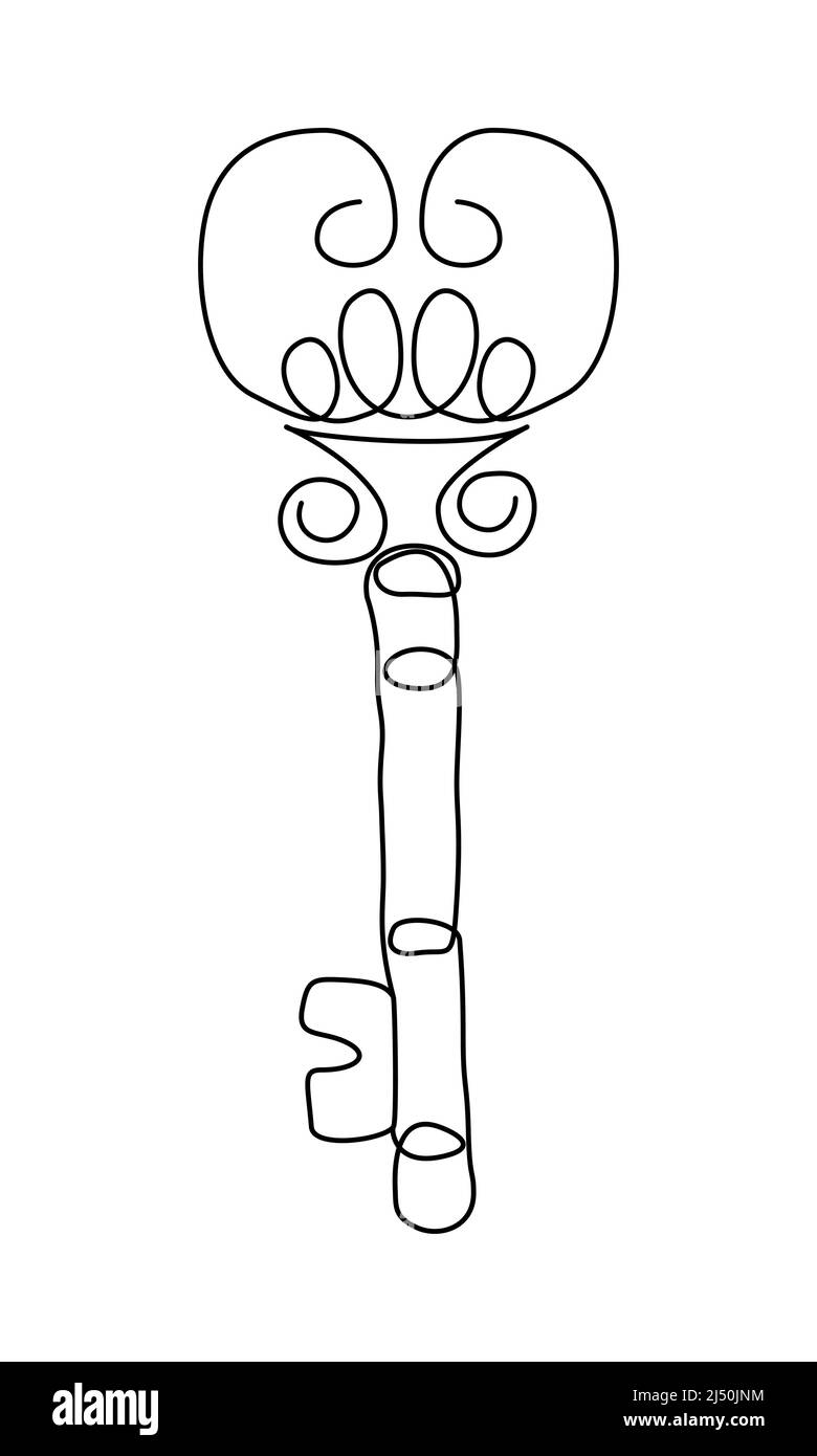 One line key drawing. Continuous line art of antique old key for real ...