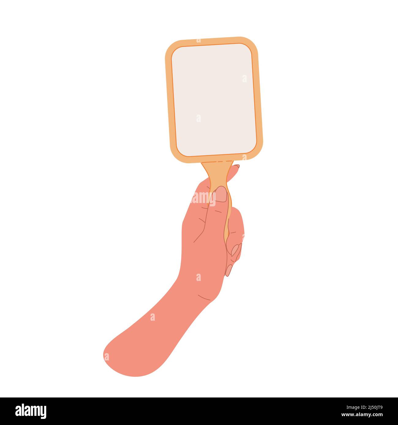 Hand holding rectangular shaped yellow mirror.Flat cartoon illustration ...