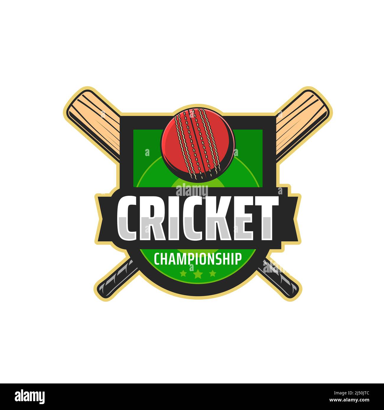 Cricket championship icon with bats and stitched ball. Sport team ...