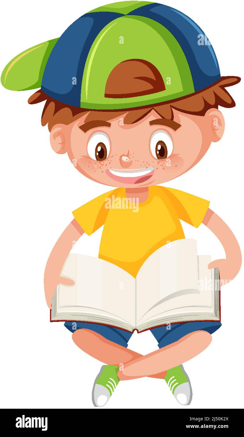 Boy reading a book on white background illustration Stock Vector Image ...